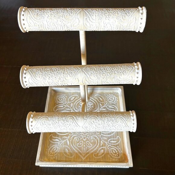 Storage & Organization | Nwt 3 Tier Carved Wood Boho White Wash Jewelry ...